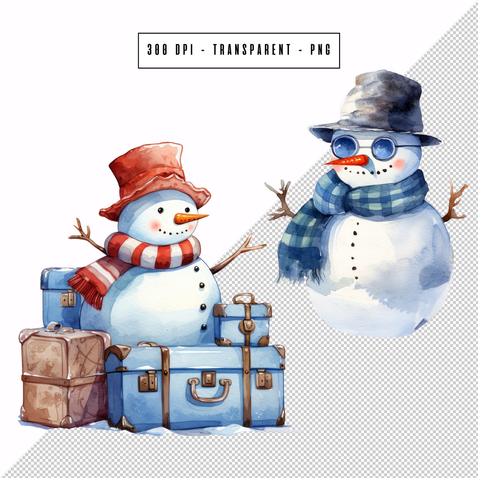 Watercolor Snowman Clipart Bundle, Christmas Holiday Clipart ...