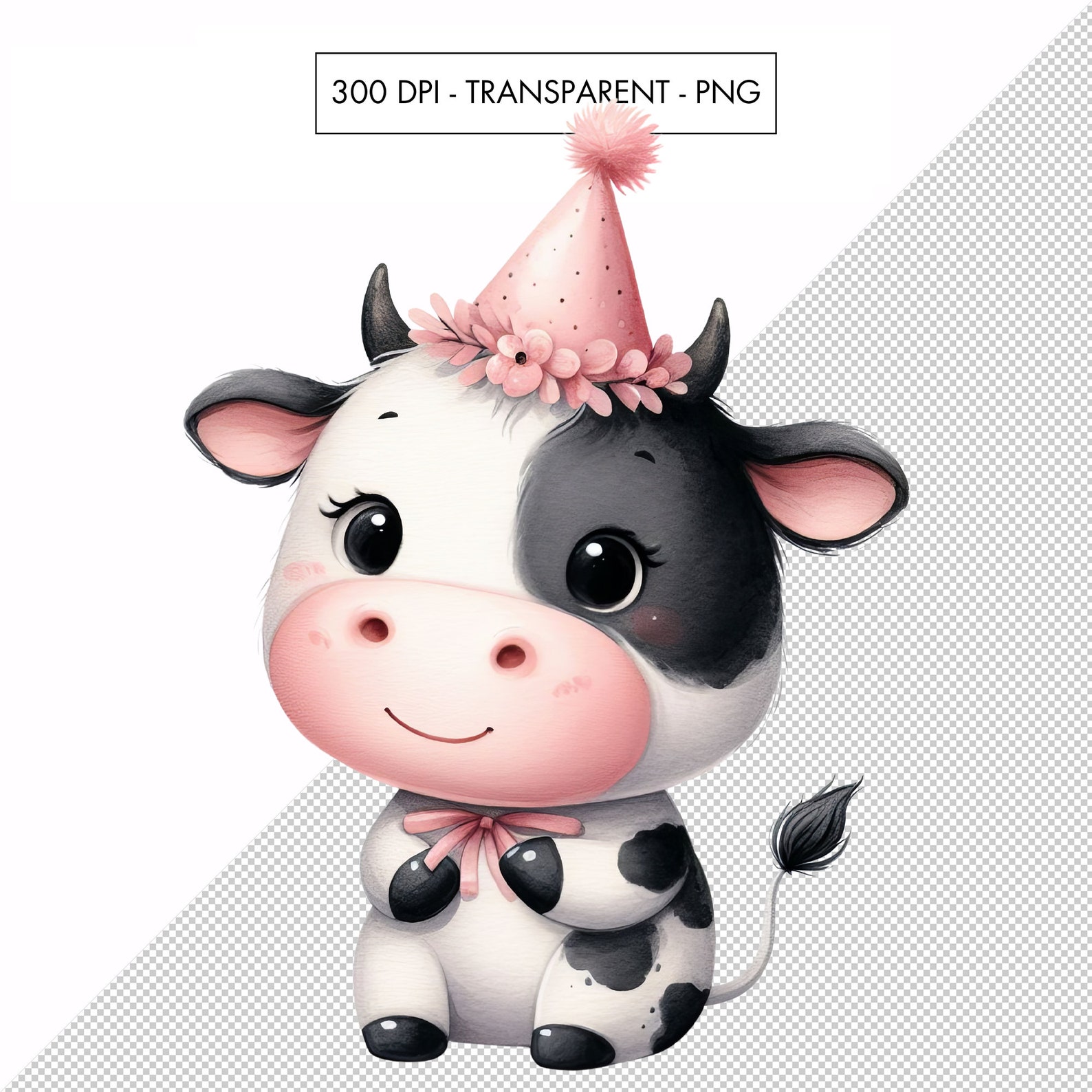 Watercolor Cow Birthday Clipart Bundle: 50 PNG Files (digital Download ...