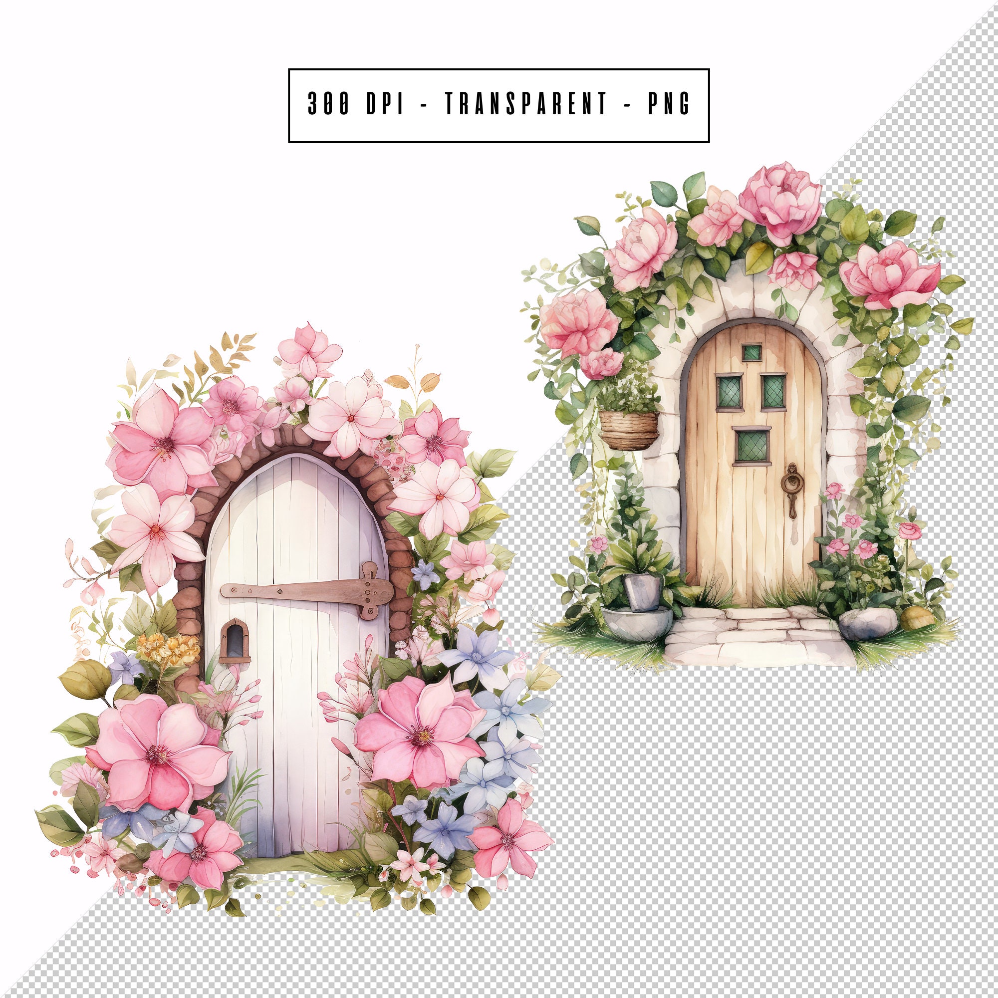 Watercolor Pink Fairy Garden Clipart Bundle, Pink Butterfly, Pink ...