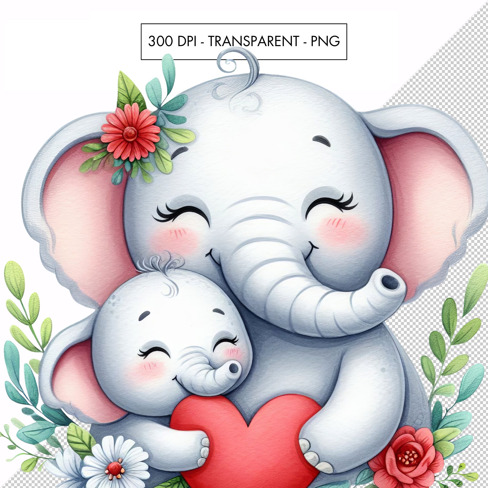 Watercolor Mama and Baby Animal Clipart, Mother's Day Clipart, Mother ...