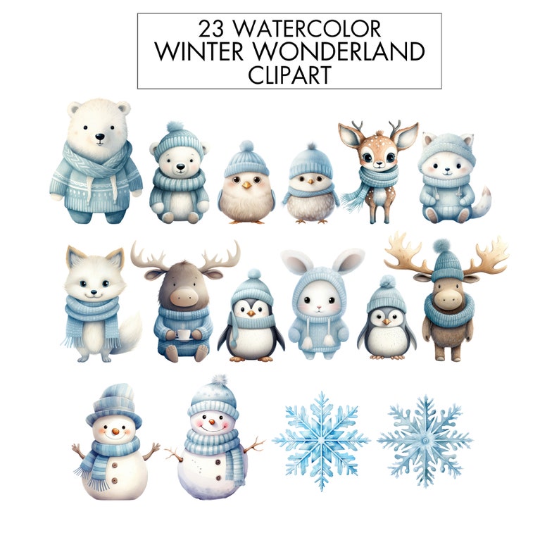 Watercolor Winter Animals Clipart, Winter Wonderland Graphics (digital ...