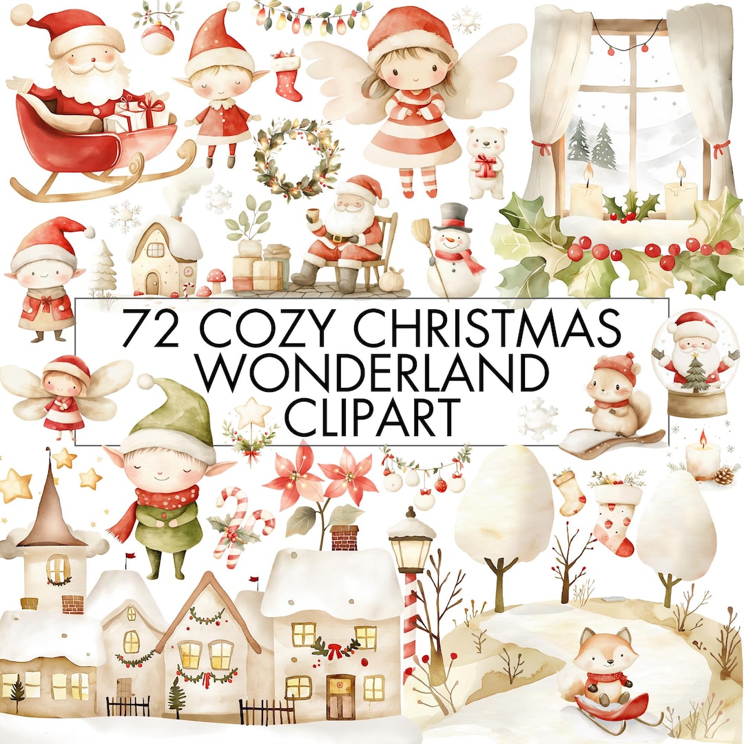Watercolor Cozy Christmas Wonderland Clipart Bundle, Cute Christmas ...