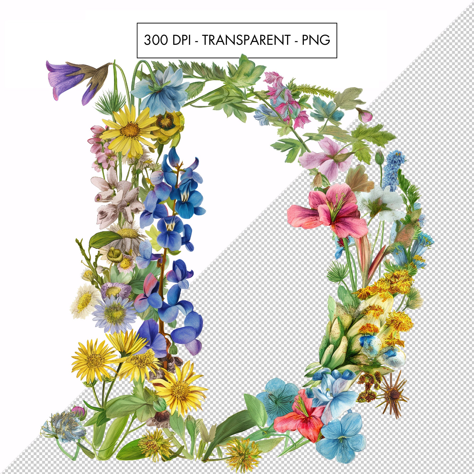 Watercolor Floral Alphabet Clipart, Wildflower Alphabet and Ampersand ...