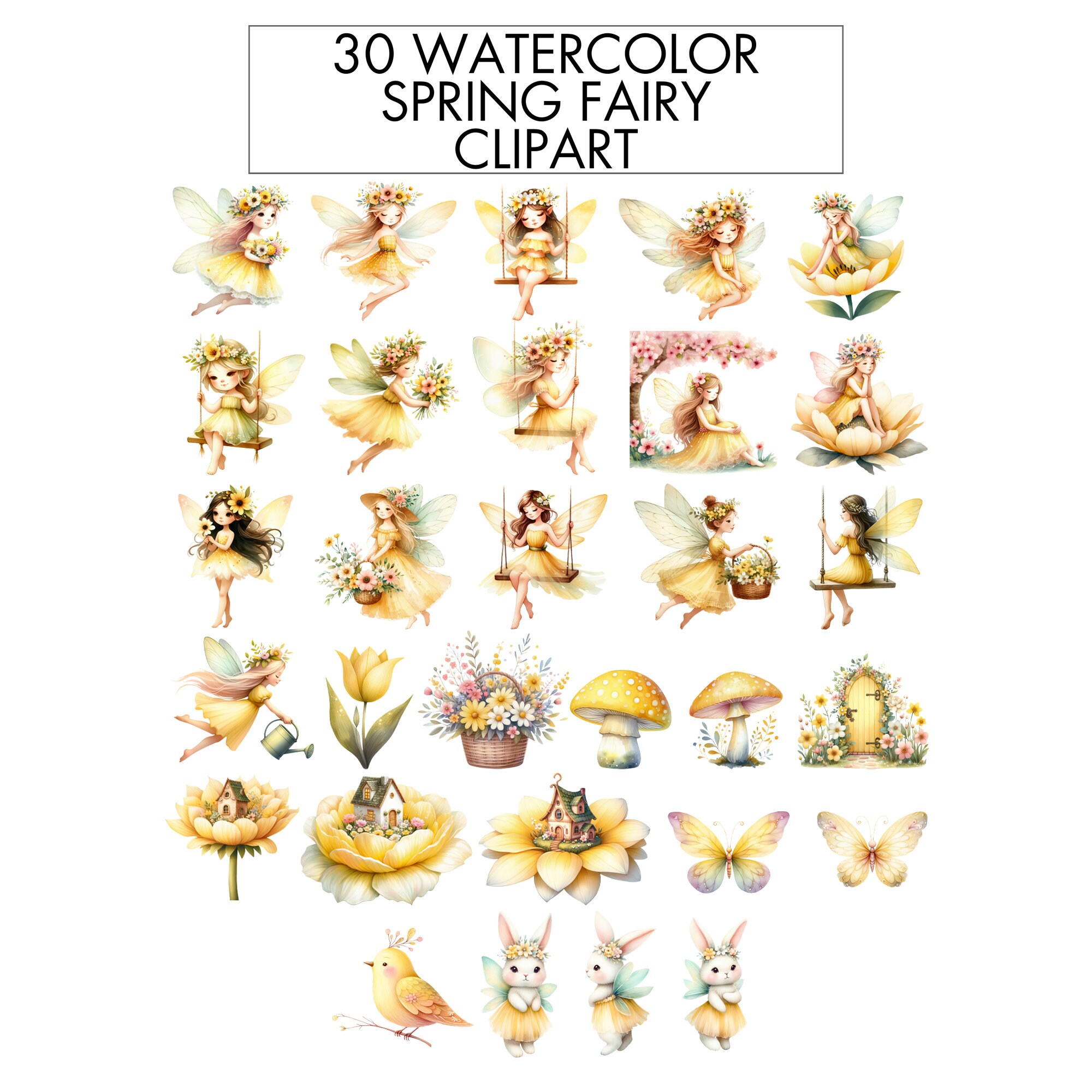 Watercolor Spring Fairy Clipart Bundle: 30 PNG Files (commercial Use ...
