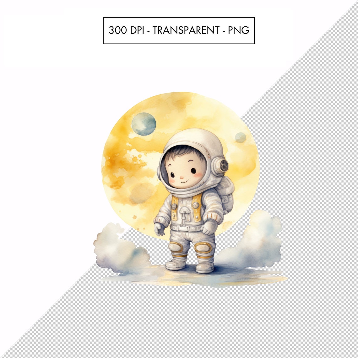 Watercolor Cute Astronaut and Space Clipart Bundle, Astronaut Nursery ...