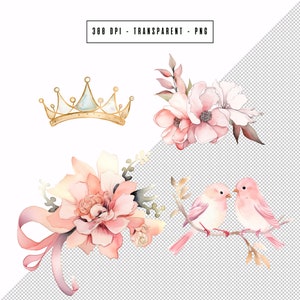 Watercolor Pink Princess Clipart Bundle: Castle, Knight, Carriage (58 ...