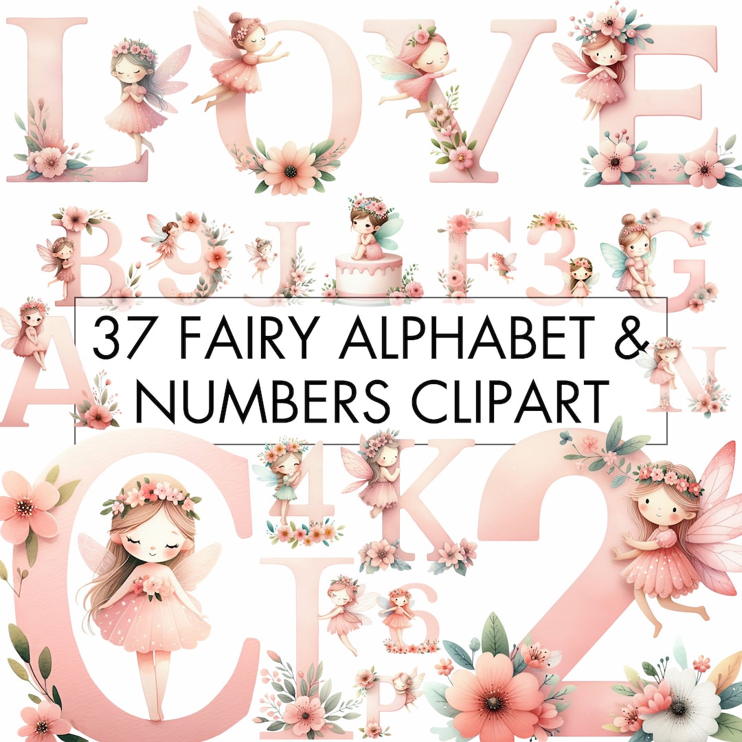 Fairy Alphabet Clipart Bundle, Pink Fairy Alphabet PNG, A to Z Alphabet ...
