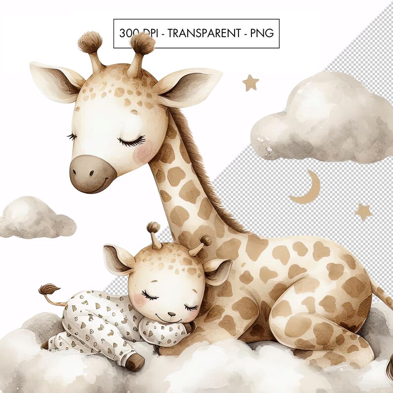 Watercolor Mom and Baby Animals Clipart: Nursery Decor, Mother's Day ...