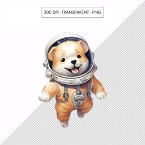 Astronaut Dog Clipart, Watercolor Cute Astronaut Dog Clipart Bundle ...