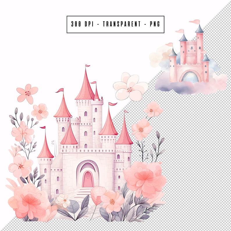 Watercolor Pink Princess Clipart Bundle, Watercolor Cute Princess ...