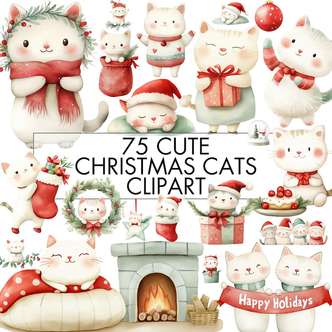 Cute Christmas Cat Clipart Bundle, Christmas Cats PNG, Cat Themed ...