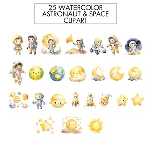 Watercolor Cute Astronaut and Space Clipart Bundle, Astronaut Nursery ...