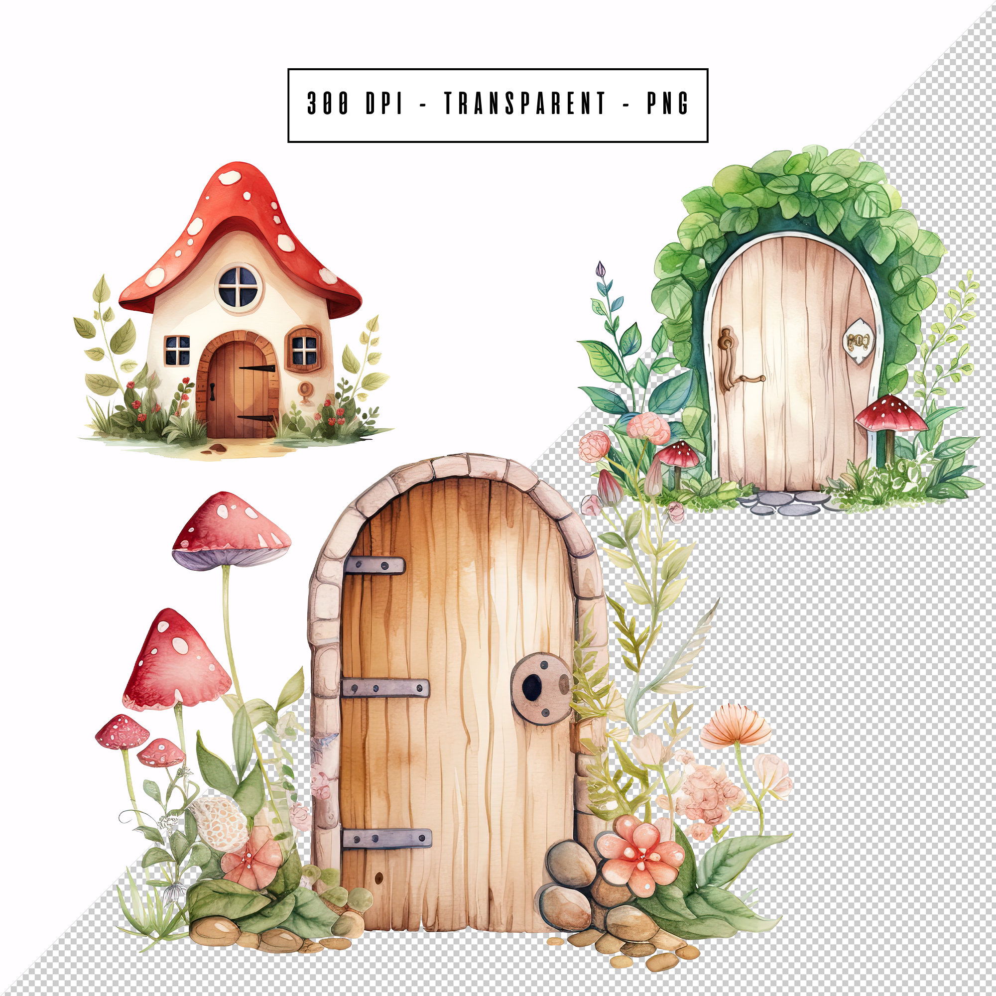 Watercolor Fairy Garden Clipart Bundle, Colorful Fairy Garden, Fairy ...