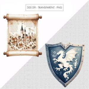 Cute Knight and Dragon Clipart Bundle, Medieval Knight, Medieval Castle ...