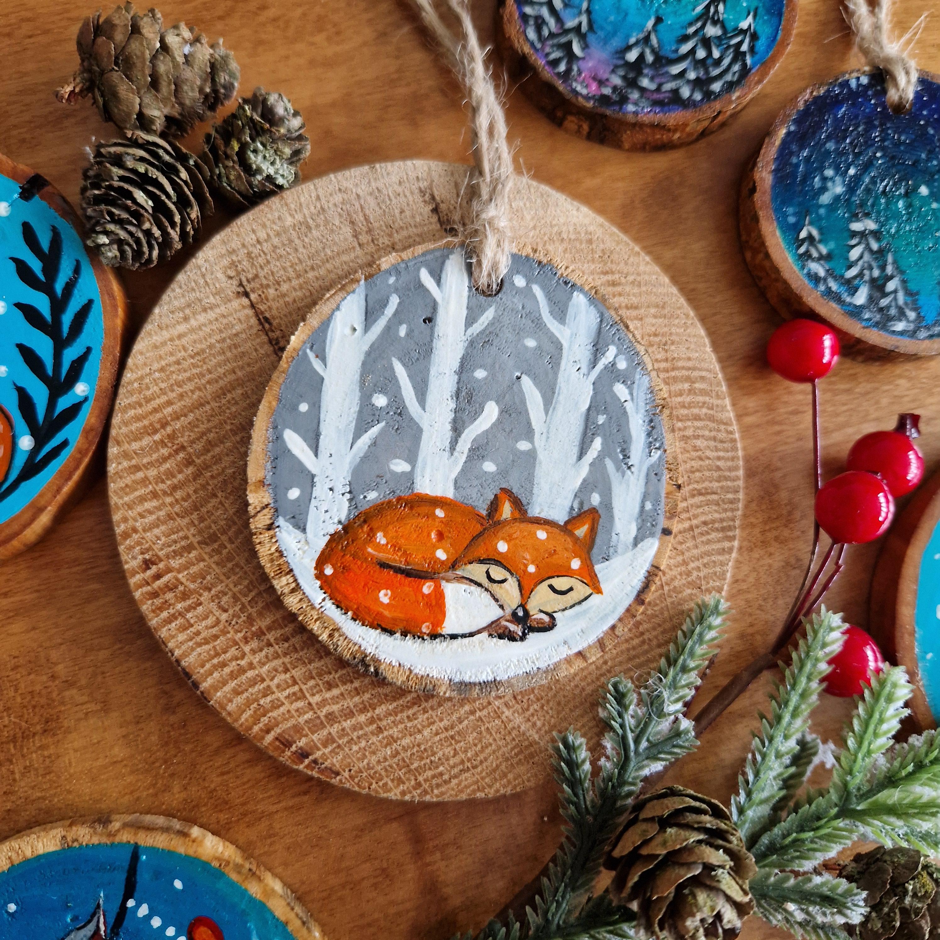 Hand-painted Fox Wooden Christmas Ornament - Etsy