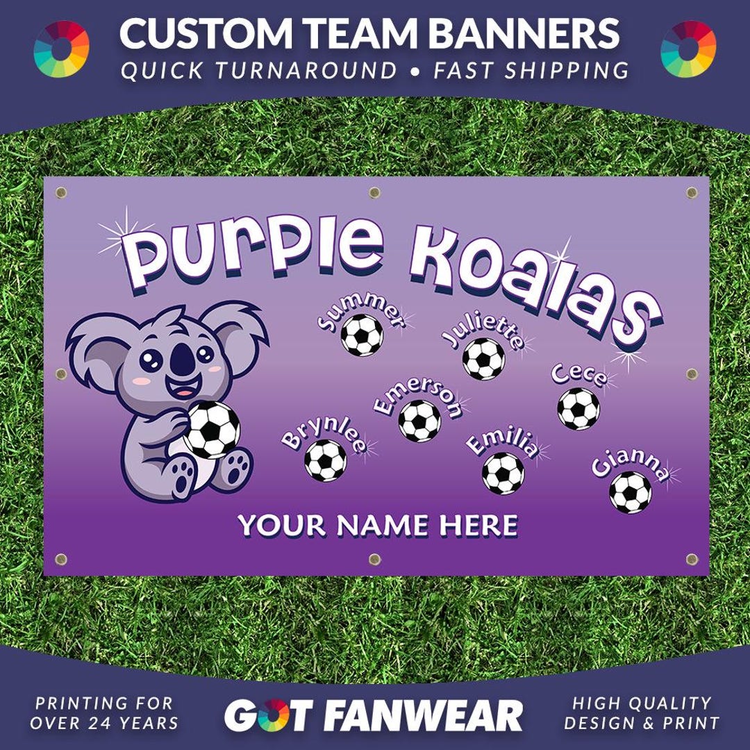 Purple Koalas Custom AYSO Soccer Team Banner – Choose Your Size - Etsy