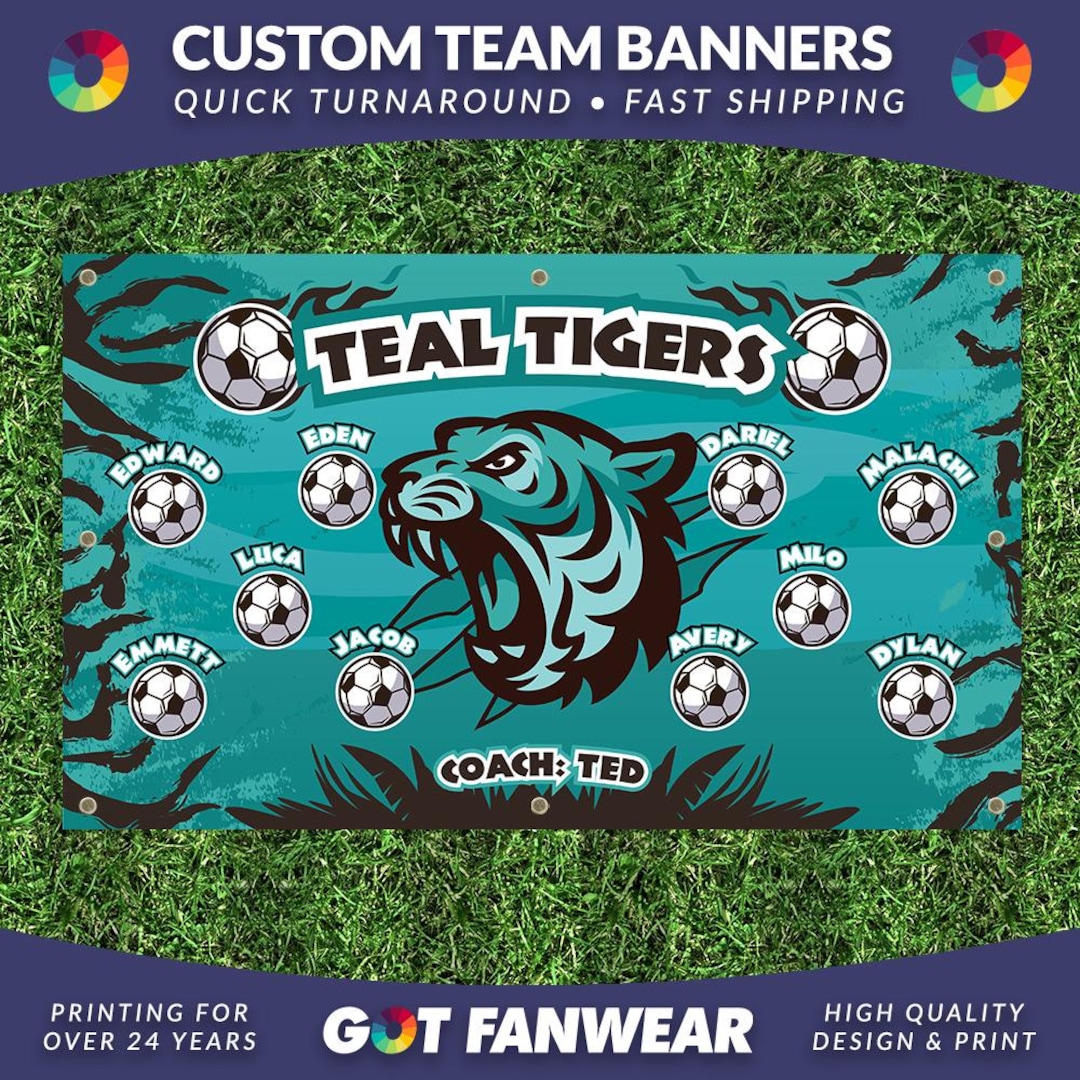 Teal Tigers Custom AYSO Soccer Team Banner – Choose Your Size - Etsy