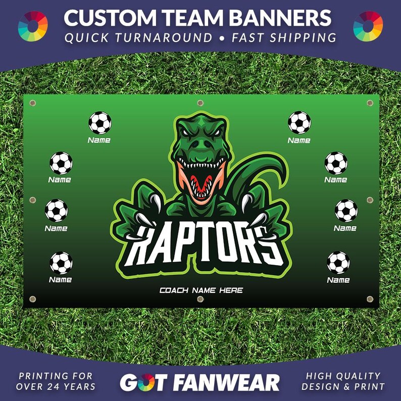 Raptors Custom AYSO Soccer Team Banner Choose Your Size - Etsy