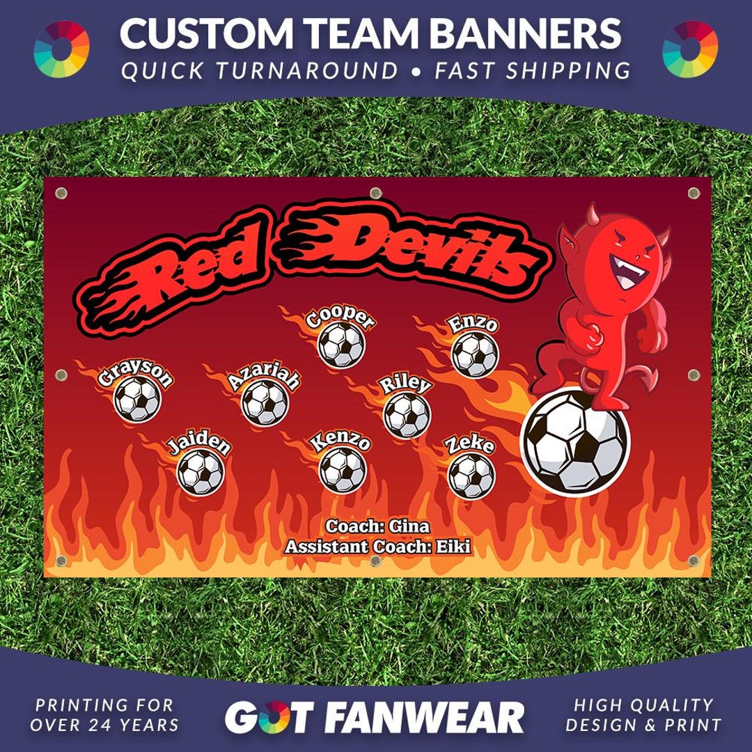 Red Devils Custom AYSO Soccer Team Banner – Choose Your Size - Etsy