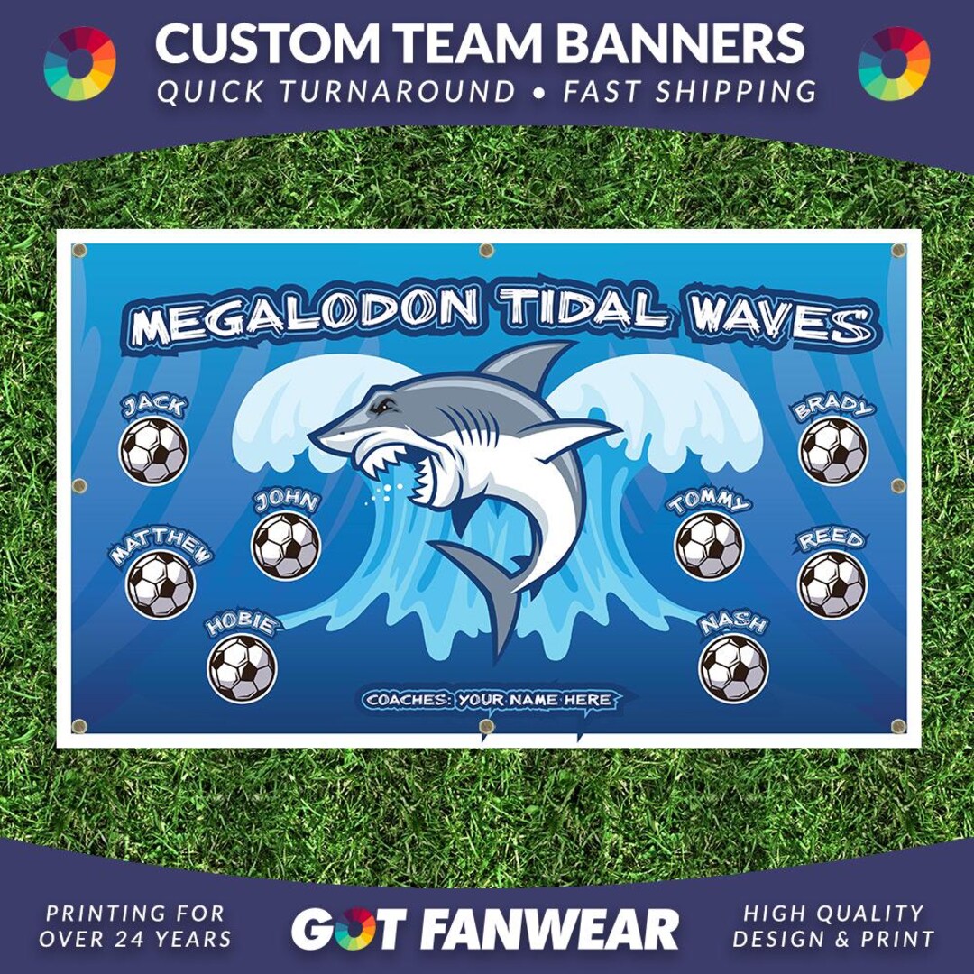 Megalodon Tidal Waves Custom AYSO Soccer Team Banner – Choose Your Size - Etsy