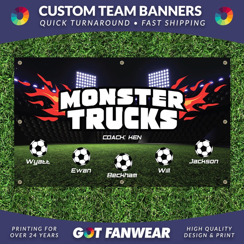 Monster Trucks Custom AYSO Soccer Team Banner – Choose Your Size - Etsy