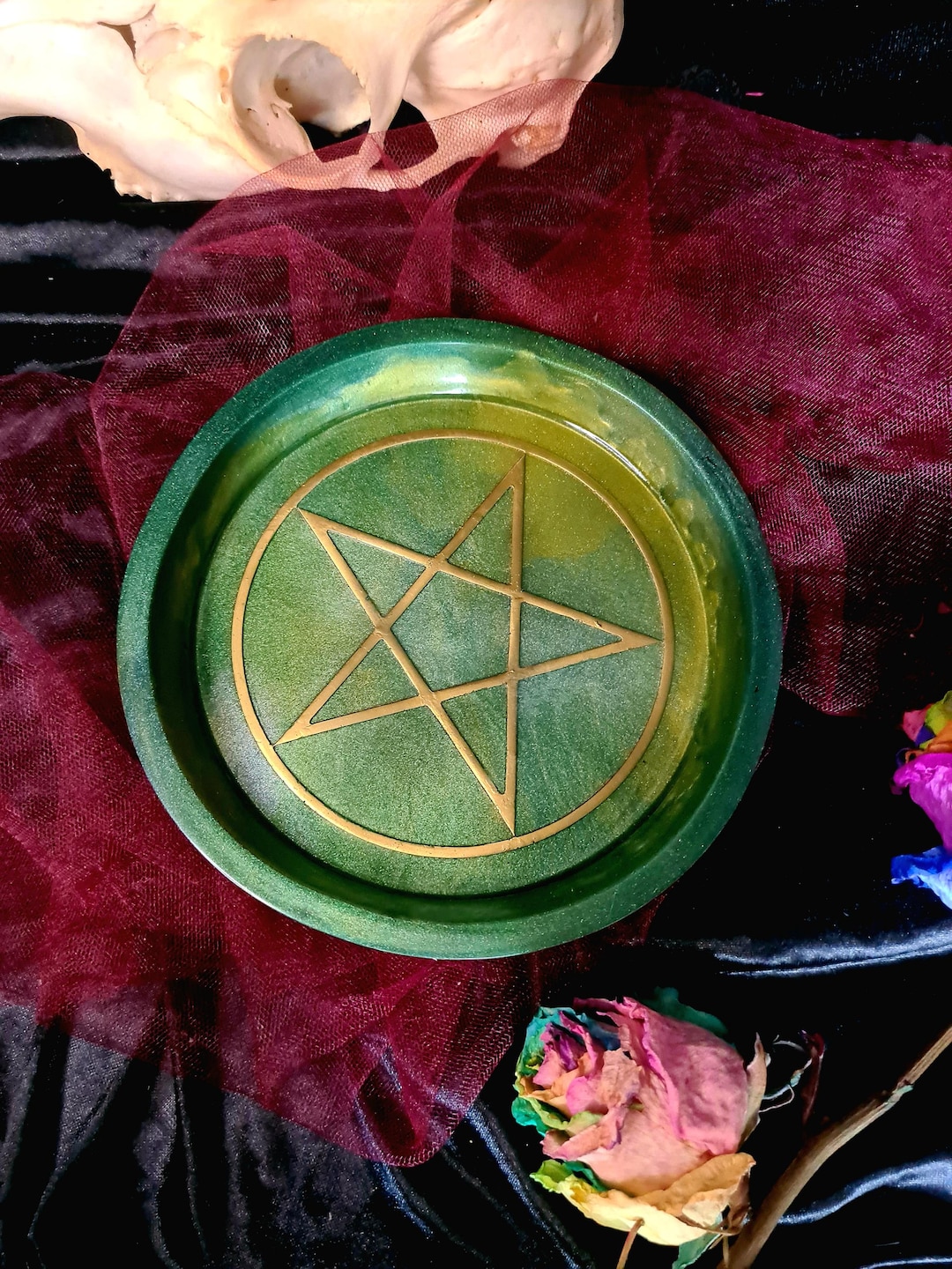 Witchcraft Altar Bowl – Round Resin Offering Dish With Triple Moon ...