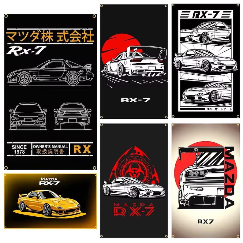 Mazda Rx 7 JDM Logo Wall Art, Car Enthusiast Banner, Automotive Decor ...