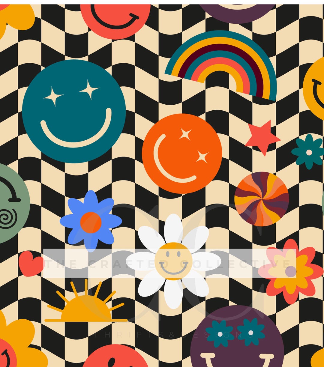 Retro Wavy Checker Smiley Background- PNG Wallpaper Background- Funky ...