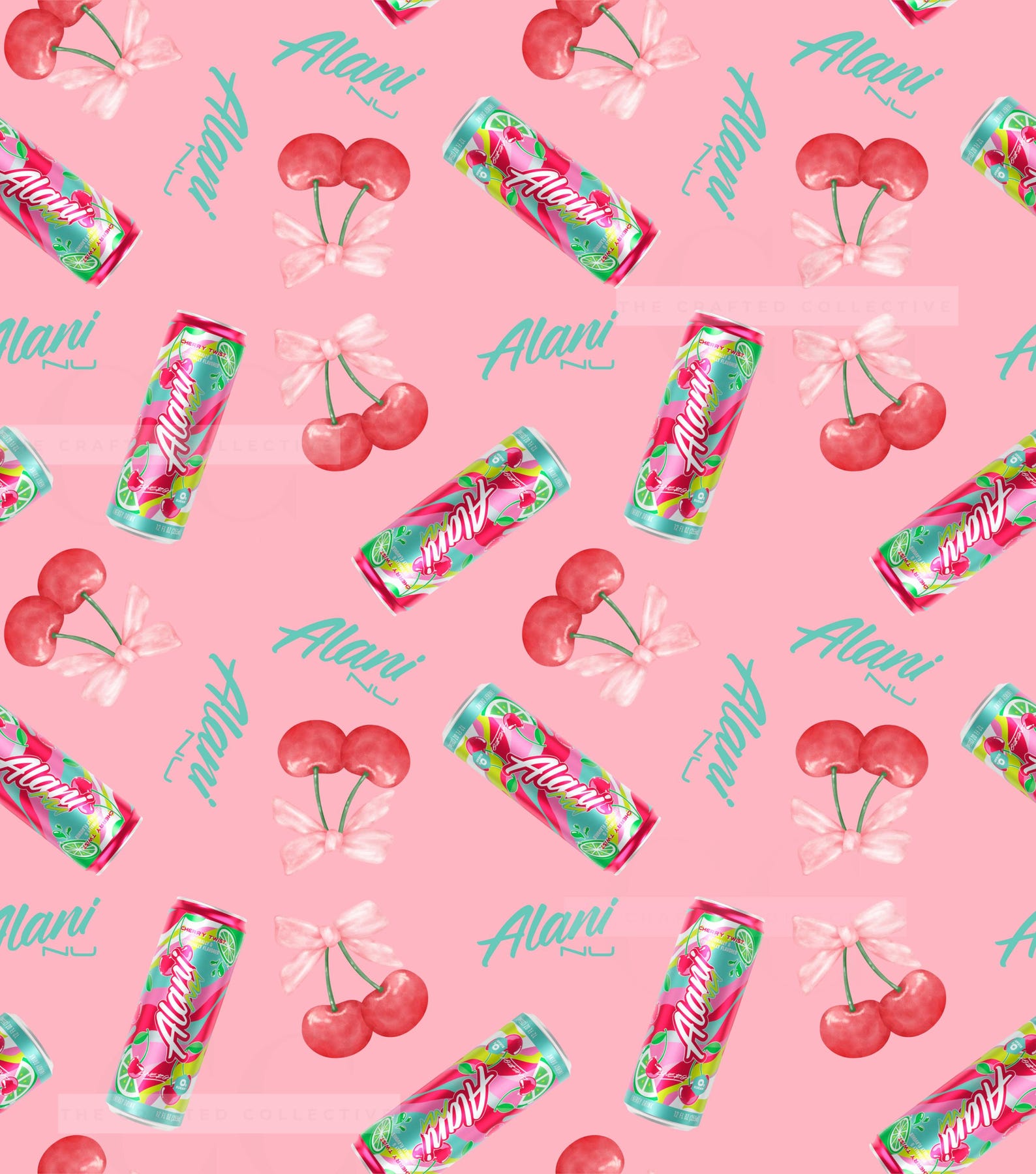 SEAMLESS Salmon Pink Alani Cherry Twist Fabric Pattern, Trendy PNG ...