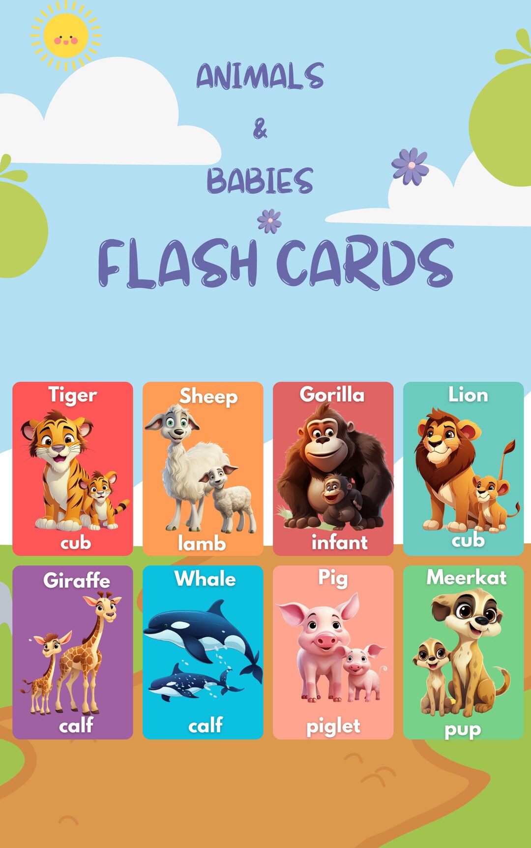 24 Printable Farm and Wild Animals Babies Flash Card With Bonus Content ...