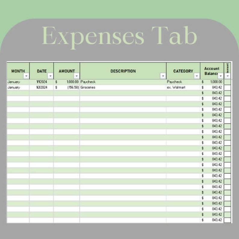 Simple Expense Tracking Spreadsheet (single Account) - Etsy
