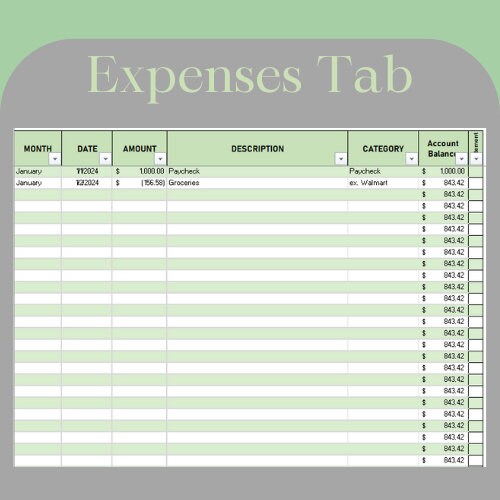 Simple Expense Tracking Spreadsheet (single Account) - Etsy