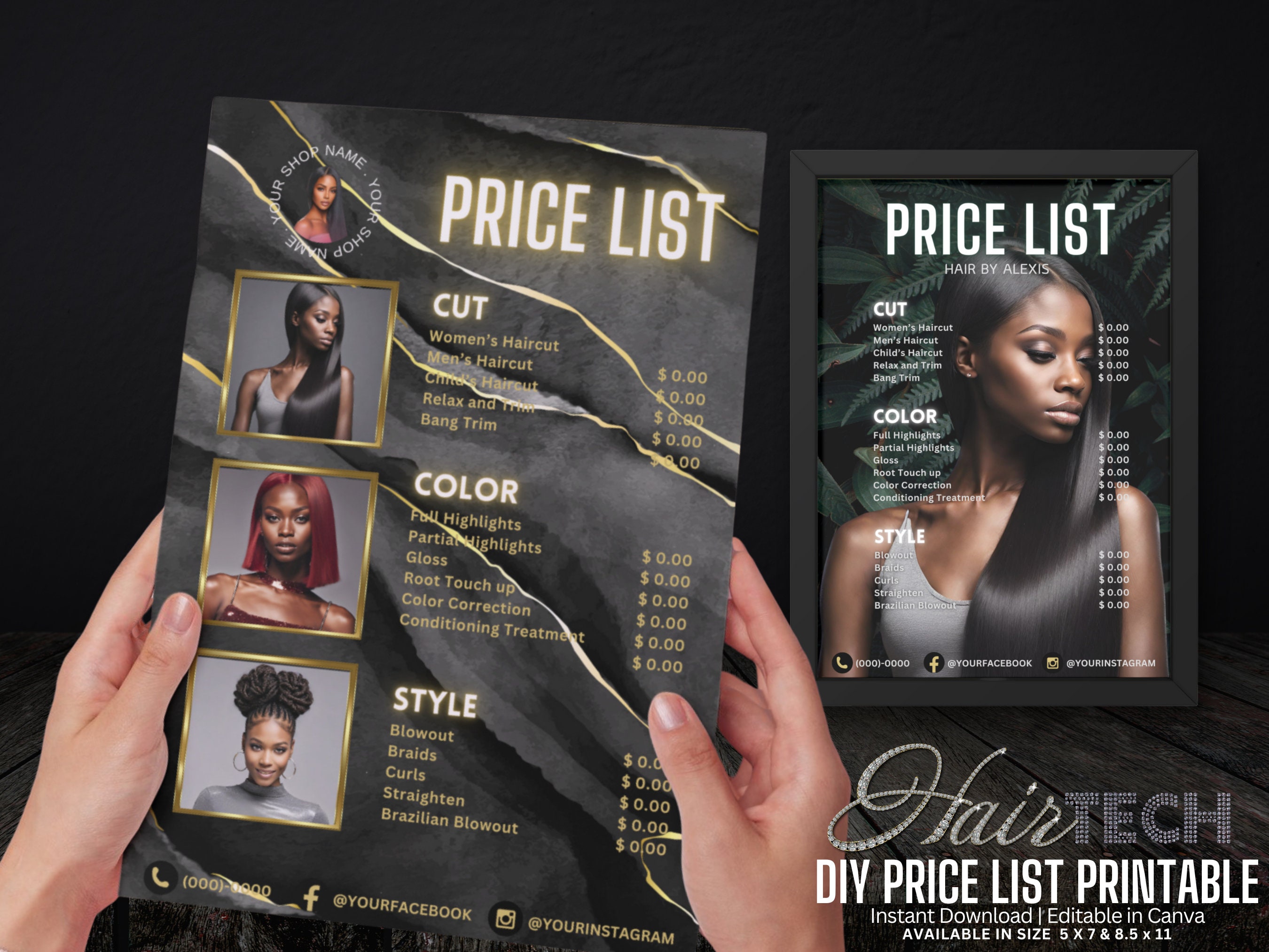 DIY Price List Template Canva, Editable Hair Stylist Template Design ...