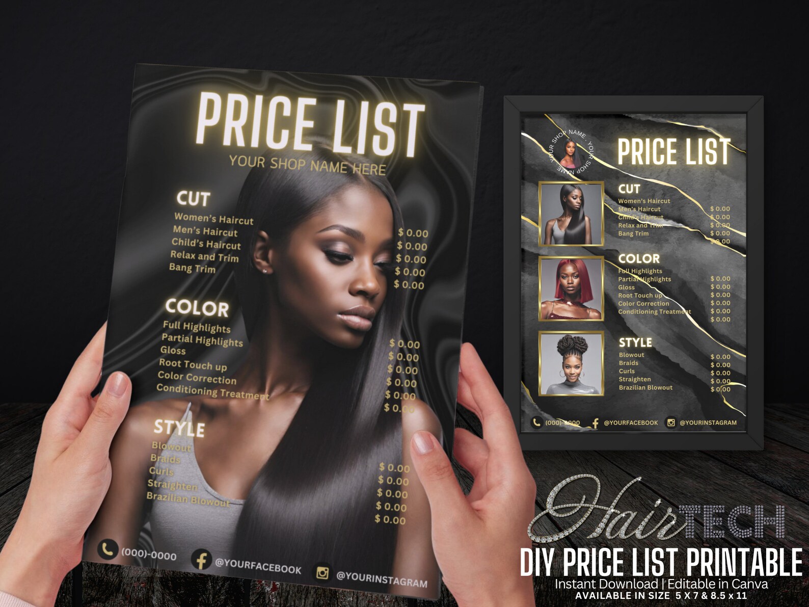 DIY Price List Template Canva, Editable Hair Stylist Template Design ...
