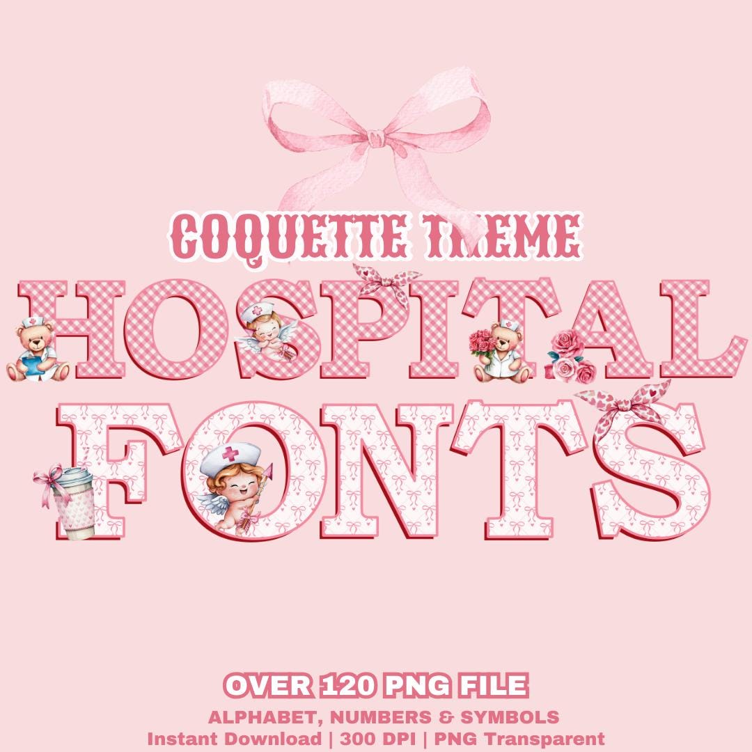 Hospital Font PNG Medical Theme Clipart Pink Bow Valentine Day Nurse ...