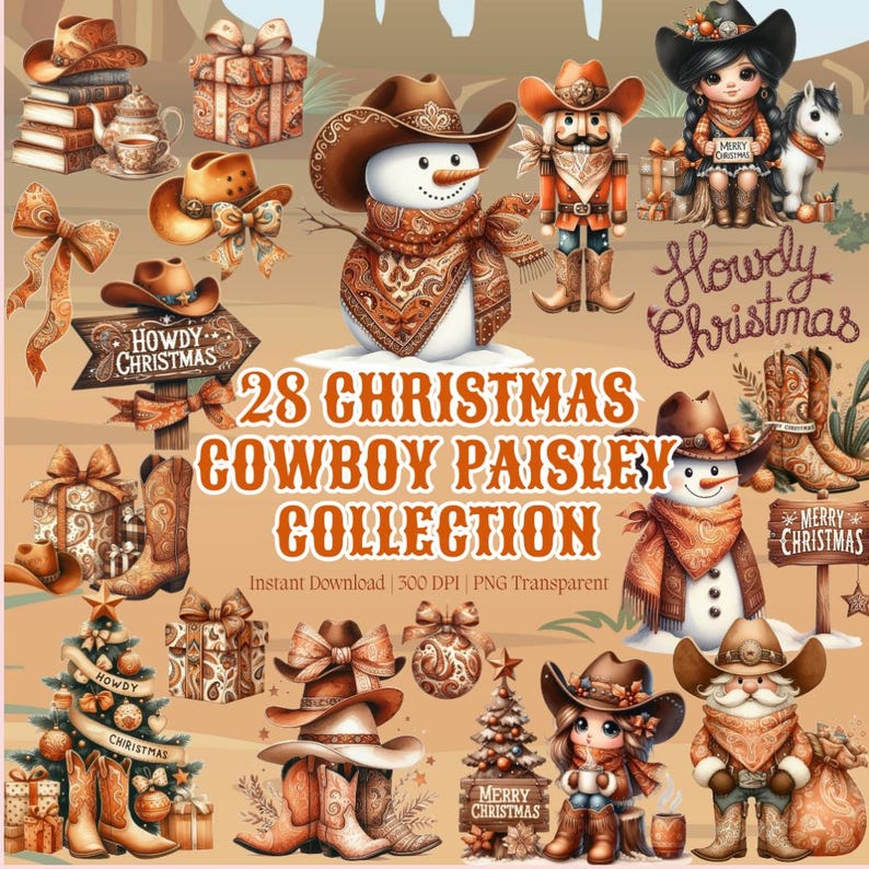 Cowboy Christmas Collection PNG Trendy Western Holiday Bundle Digital ...