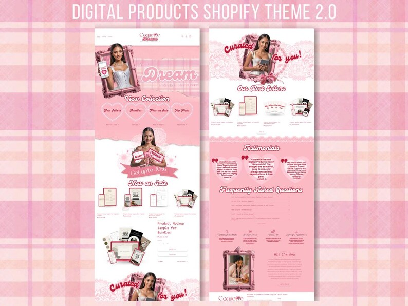 Coquette Beginner Friendly Shopify Theme for Selling Digital Product Dreamy Pastel Clean ...
