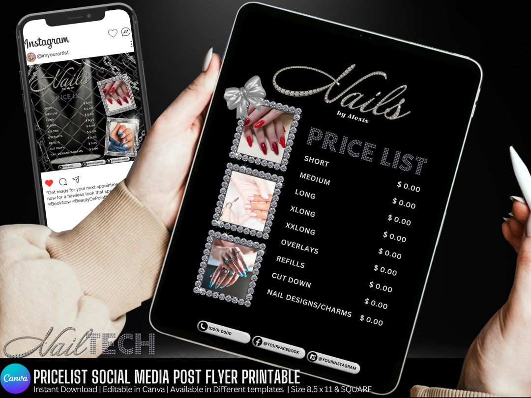 Nails Tech Price List Flyer Template Canva, Editable Nail Beauty Salon ...