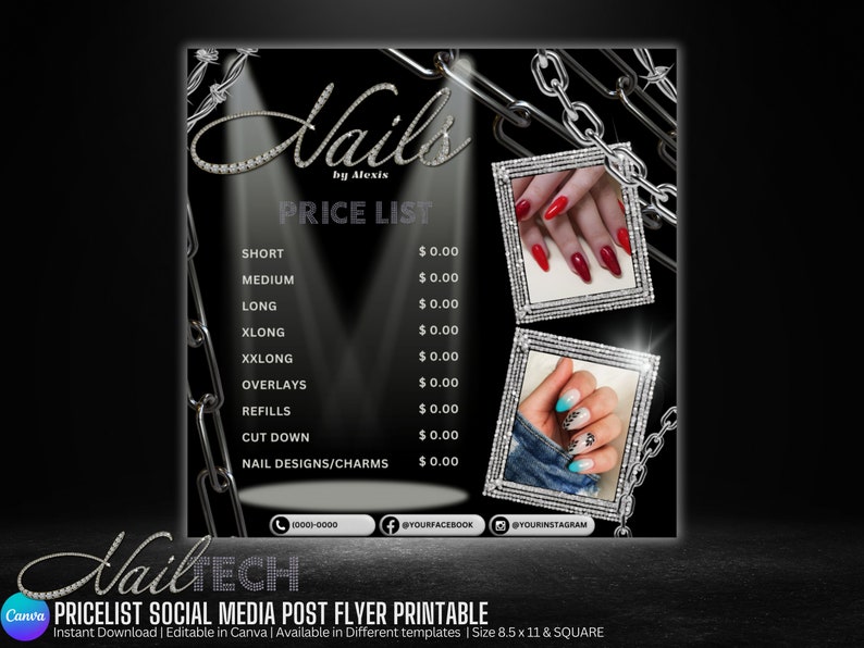 Nails Tech Price List Flyer Template Canva, Editable Nail Beauty Salon ...