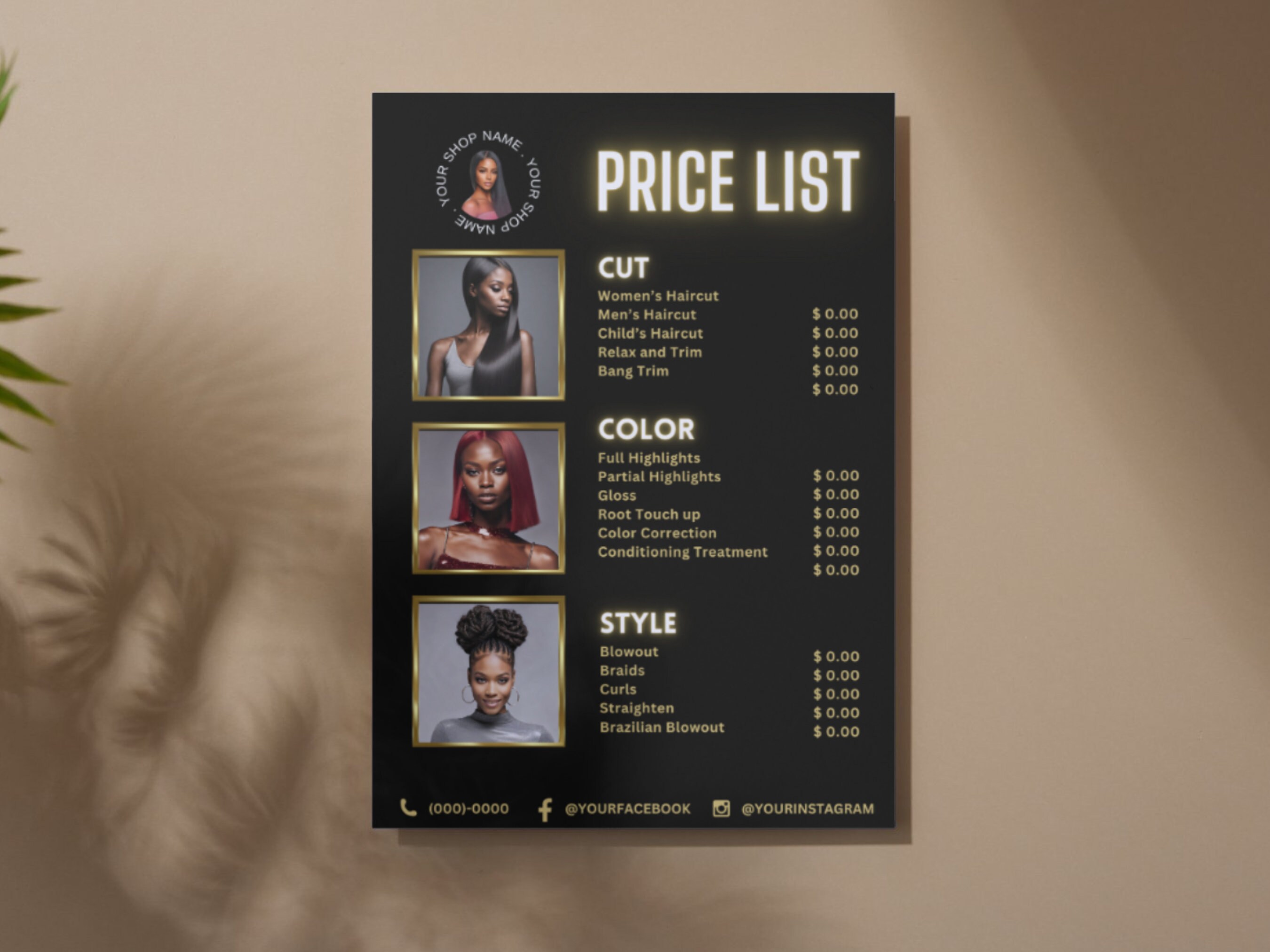 DIY Price List Template Canva, Editable Hair Stylist Template Design ...