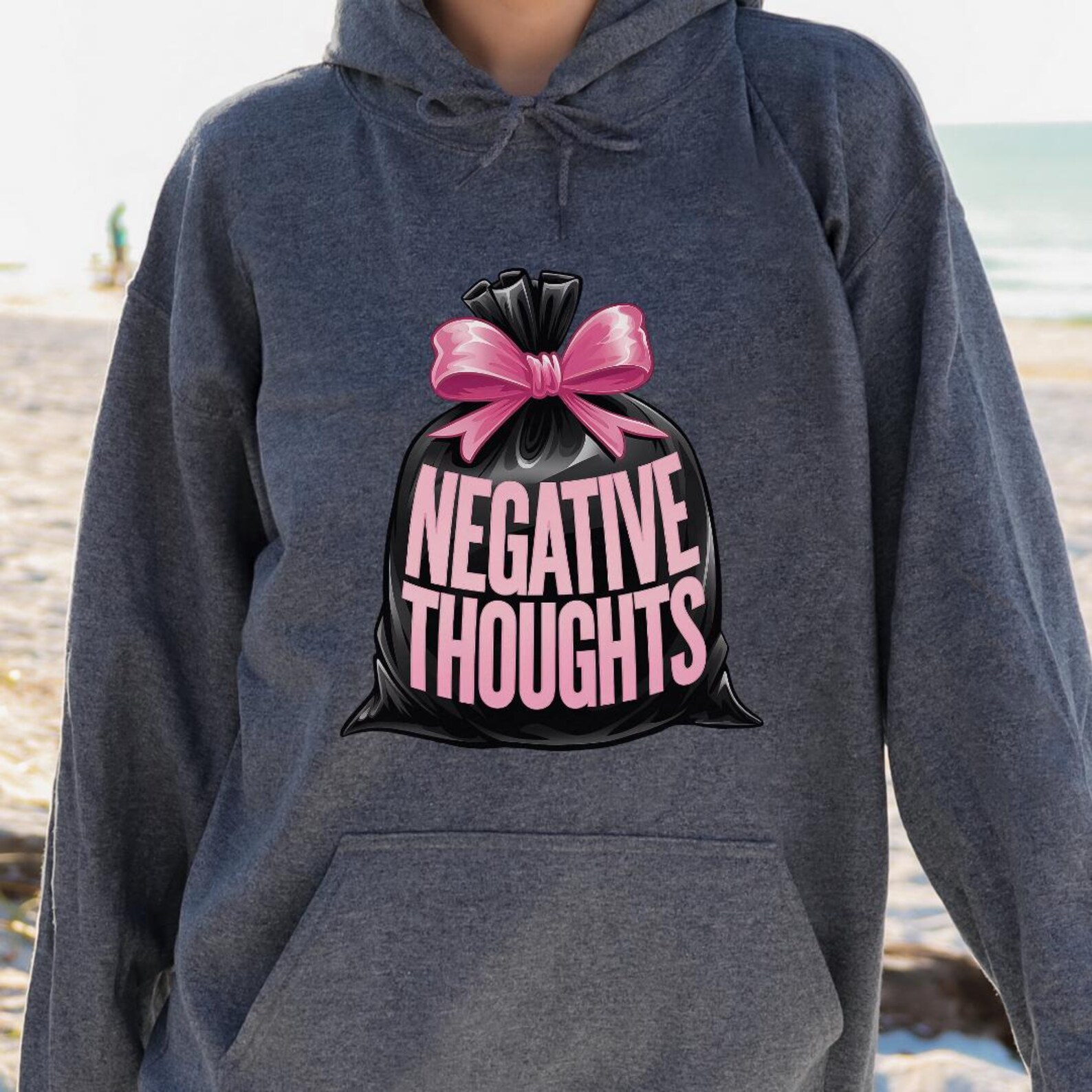 Negative Thoughts PNG Funny Trendy Trash Bag Pink Bow Digital Clipart ...