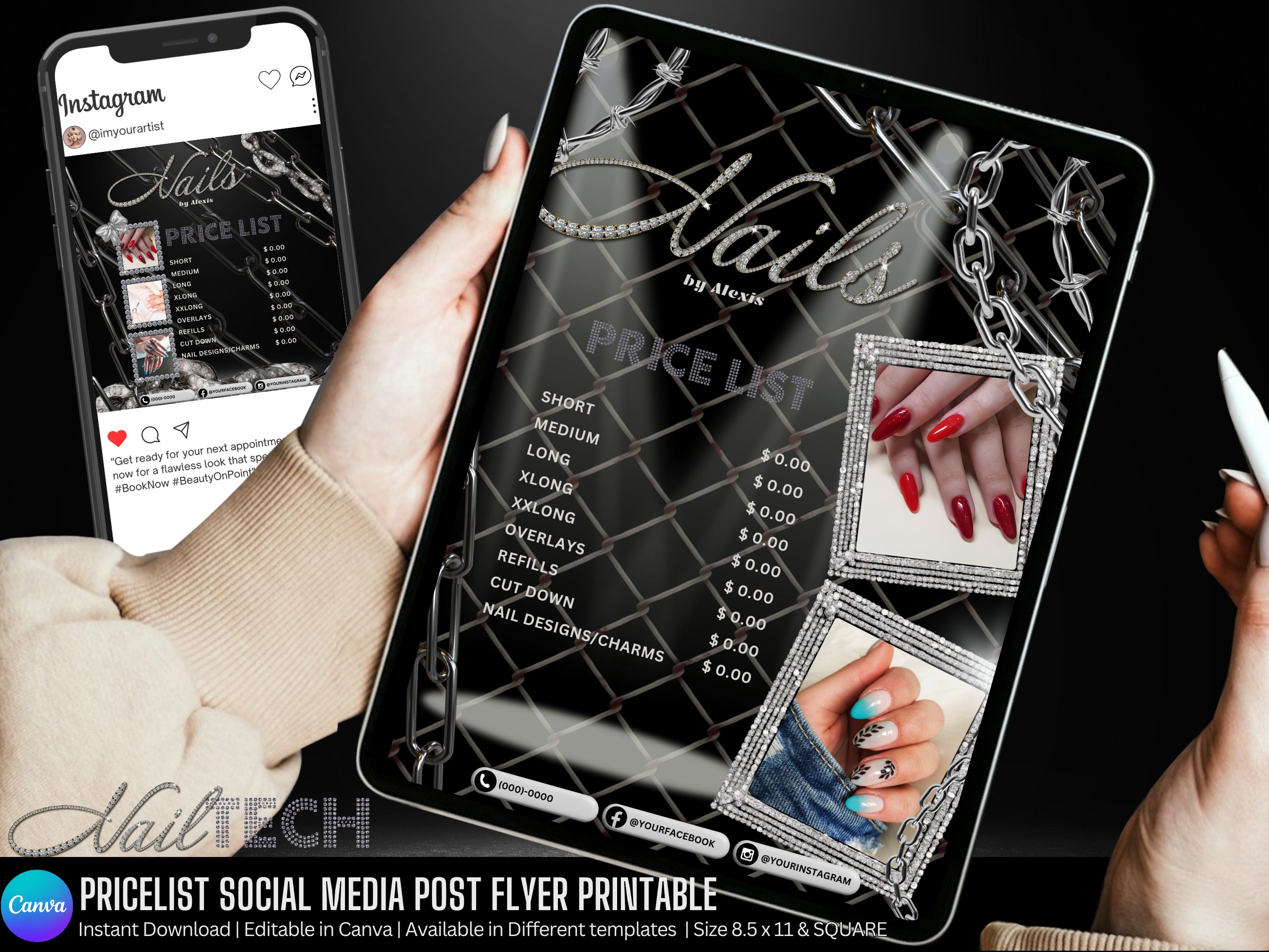 Nails Tech Price List Flyer Template Canva, Editable Nail Beauty Salon ...