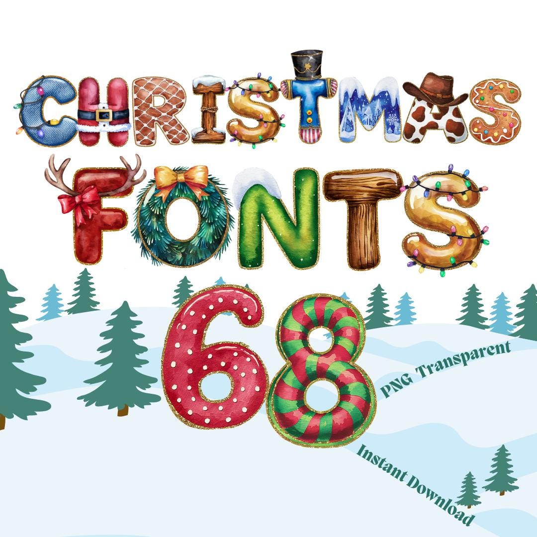 Christmas Fonts PNG Alphabet Numbers Symbol Gold Digital Clipart Trendy ...