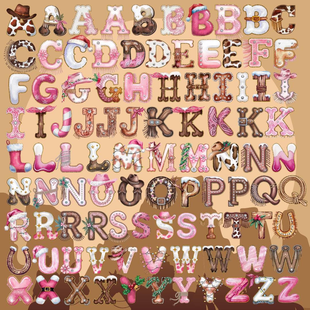 Christmas Cowboy Theme Font PNG Western Alphabet Number Letter Symbol ...
