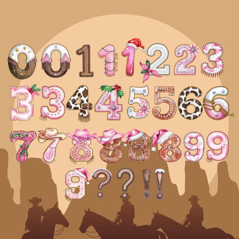 Christmas Cowboy Theme Font PNG Western Alphabet Number Letter Symbol ...