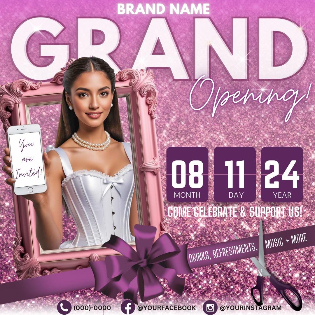 Grand Opening Flyer Template DIY Grand Opening Template Glam Grand Opening Coquette Editable ...