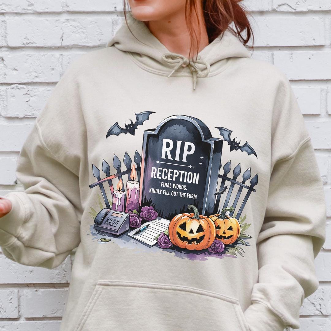 Funny Halloween Receptionist PNG Tombstone Sticker Front Desk Halloween ...