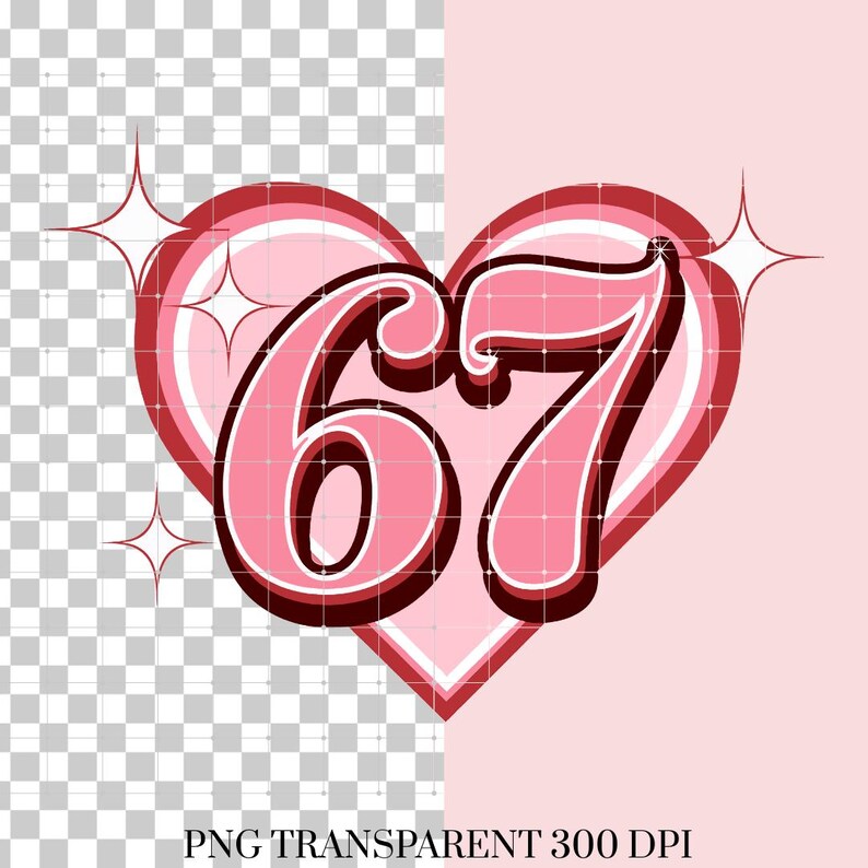 Six Seven PNG Gen Z Trend Coquette Retro Heart Bow Pink 6 7 Meme ...