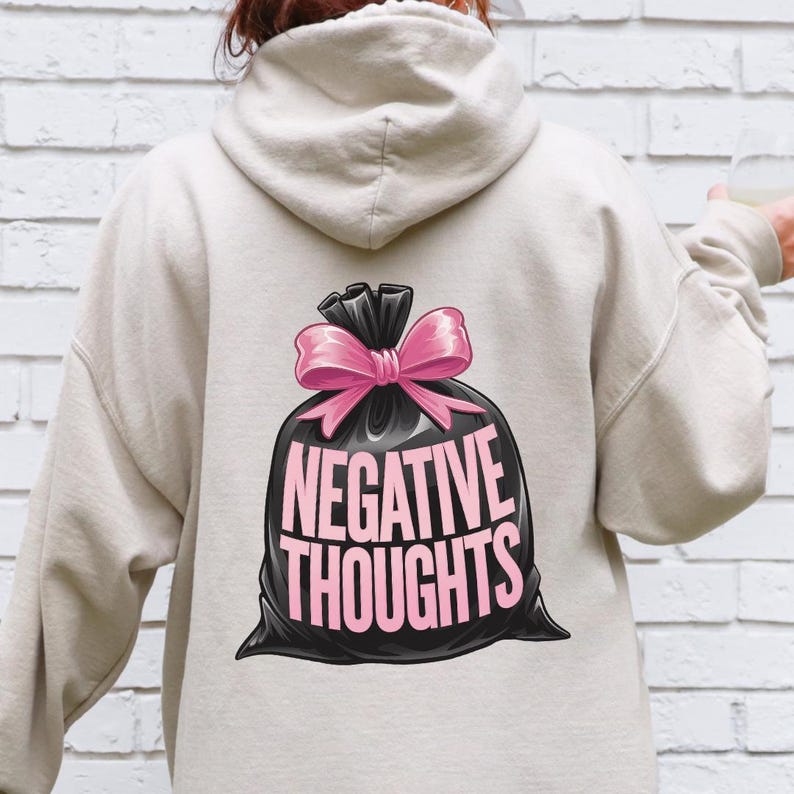 Negative Thoughts PNG Funny Trendy Trash Bag Pink Bow Digital Clipart ...