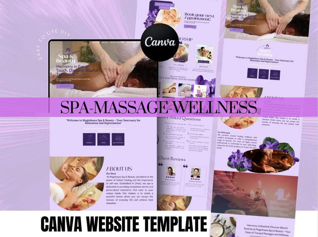 Minimalist Canva Website Template Spa Massage Wellness Diy Massage T Massage Logo Spa Simple 